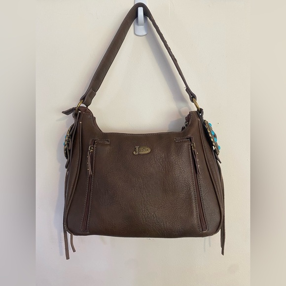 Justin Boots | Bags | Justin Hobo Bag Dark Brown Shoulder Bag Purse ...